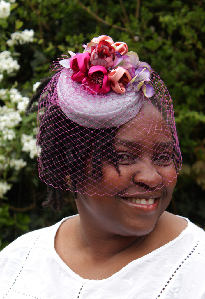 Pink and Red Silk Handmade Flowers "Coquette" Pillbox Hat – Anna Chocola