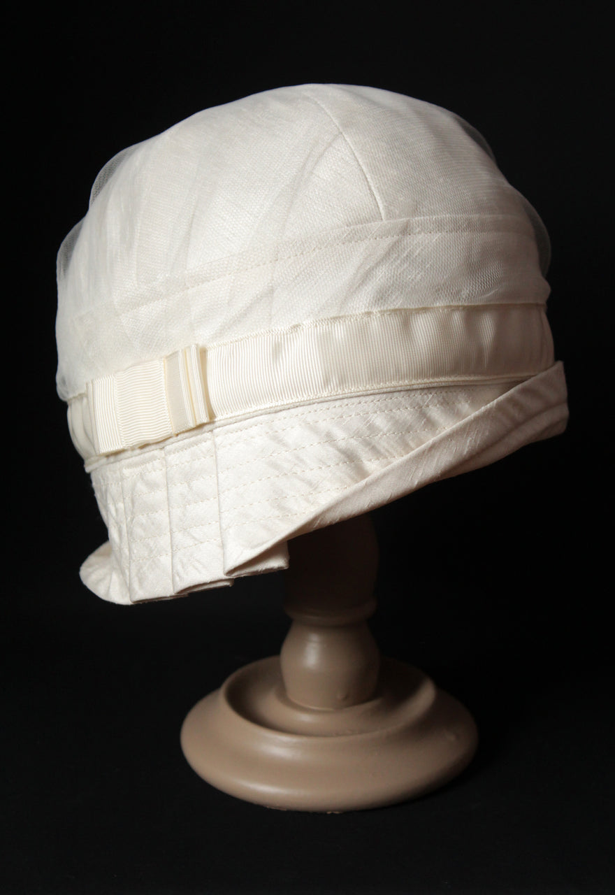 Black Satin "Inès" Cloche with a layer of tulle net, double black bow ...
