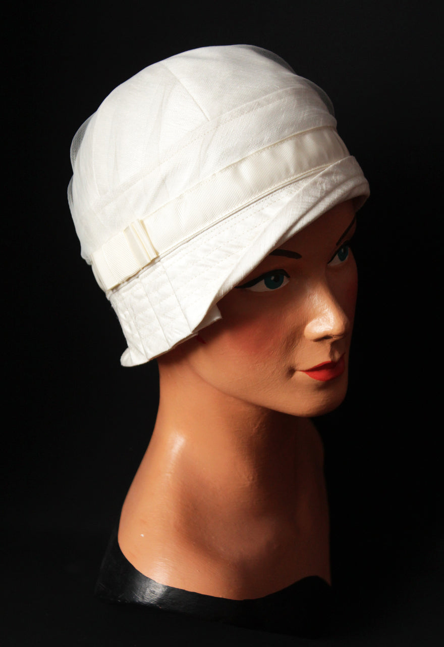 Black Satin "Inès" Cloche with a layer of tulle net, double black bow ...