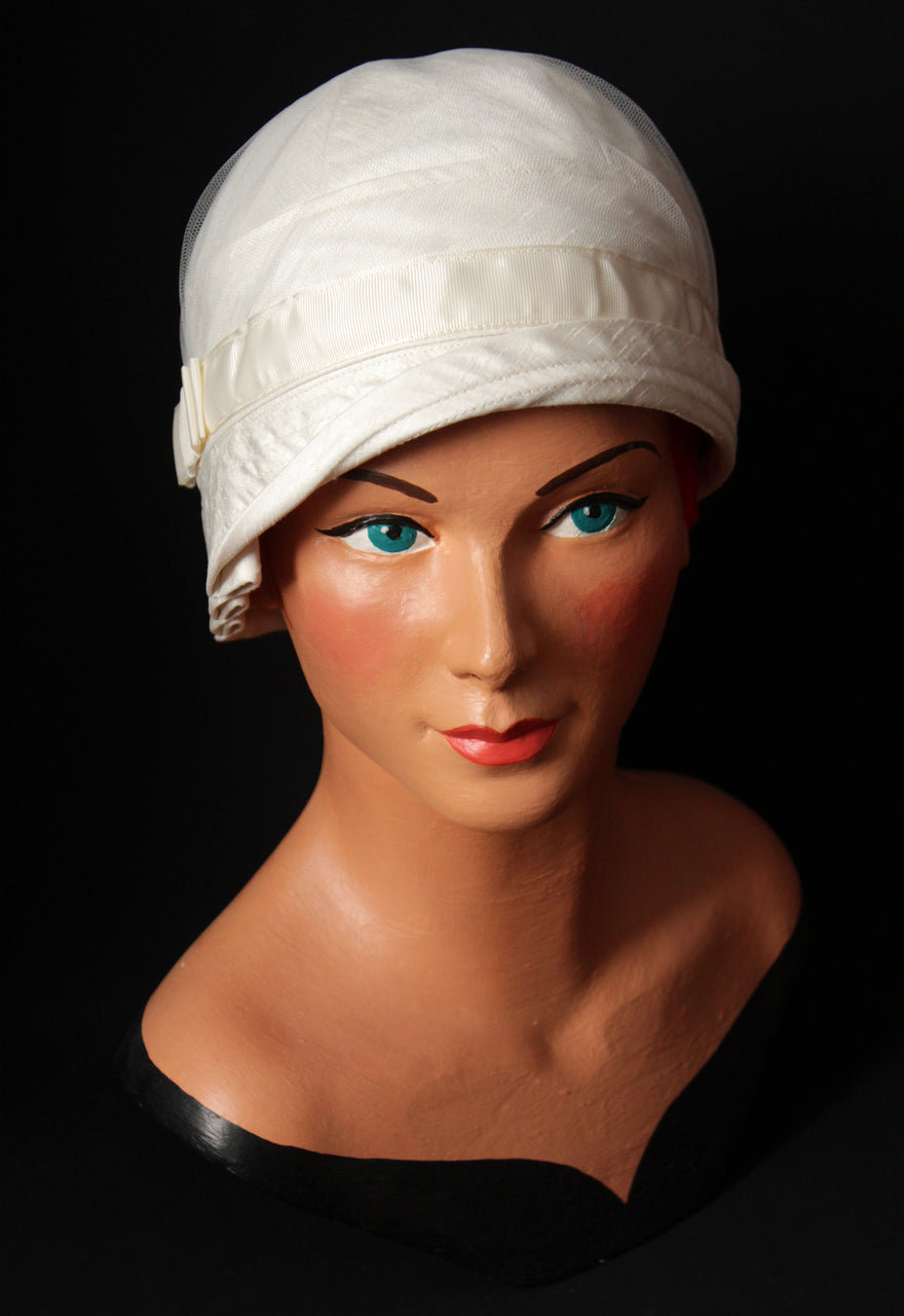 Black Satin "Inès" Cloche with a layer of tulle net, double black bow ...