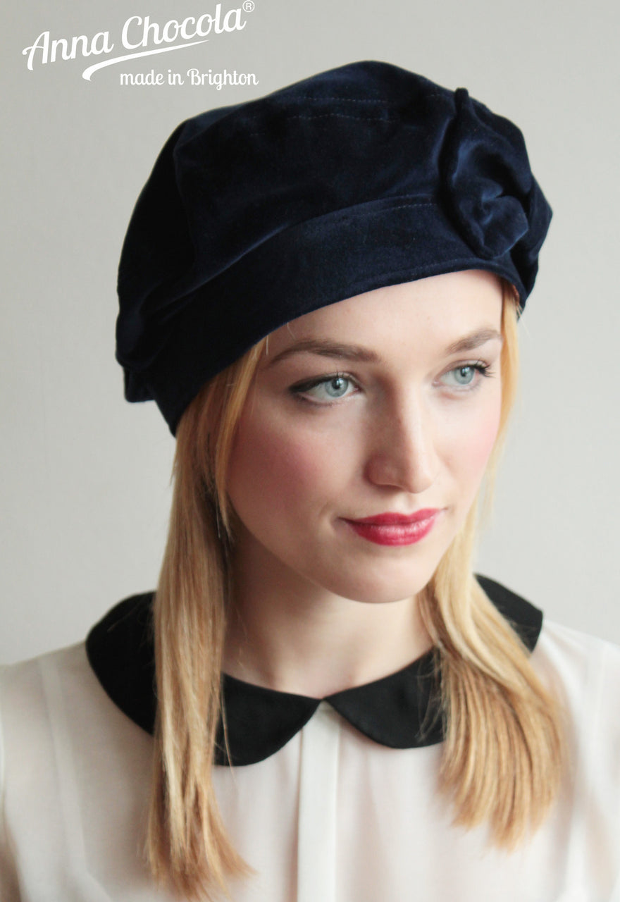 Navy Cotton 1940s Bow Beret – Anna Chocola